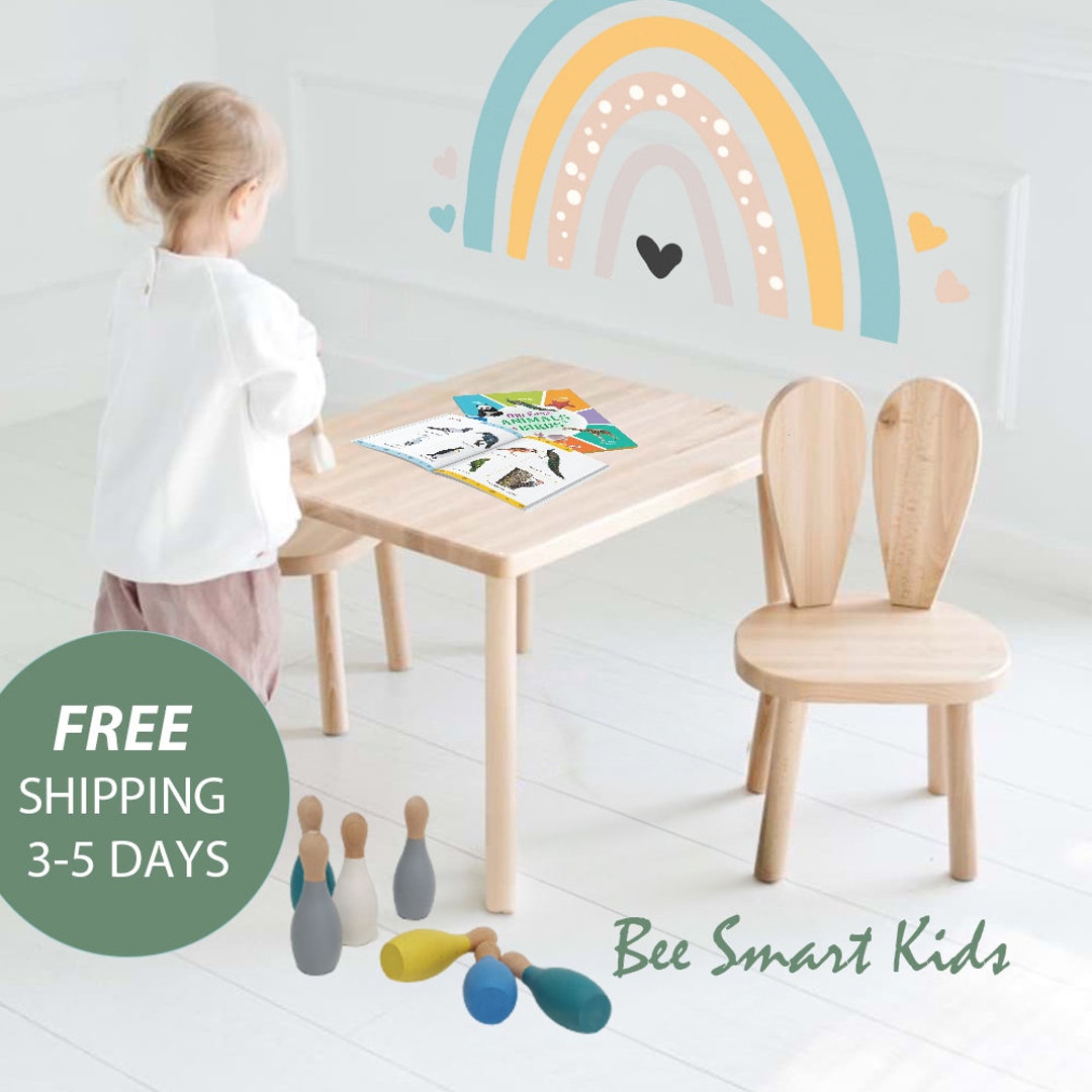 Rabbit Chair, Wooden Kids Table and Chair Set, Wooden Table, Wooden ...