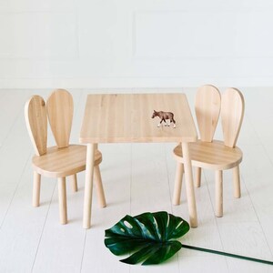 Rabbit Chair Wooden Kids Table and Chair Set Wooden Table - Etsy UK