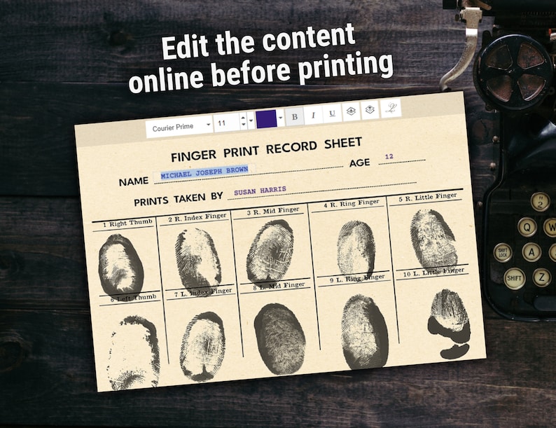 Editable Fingerprint Record Sheet Replica (instant Download) - Etsy