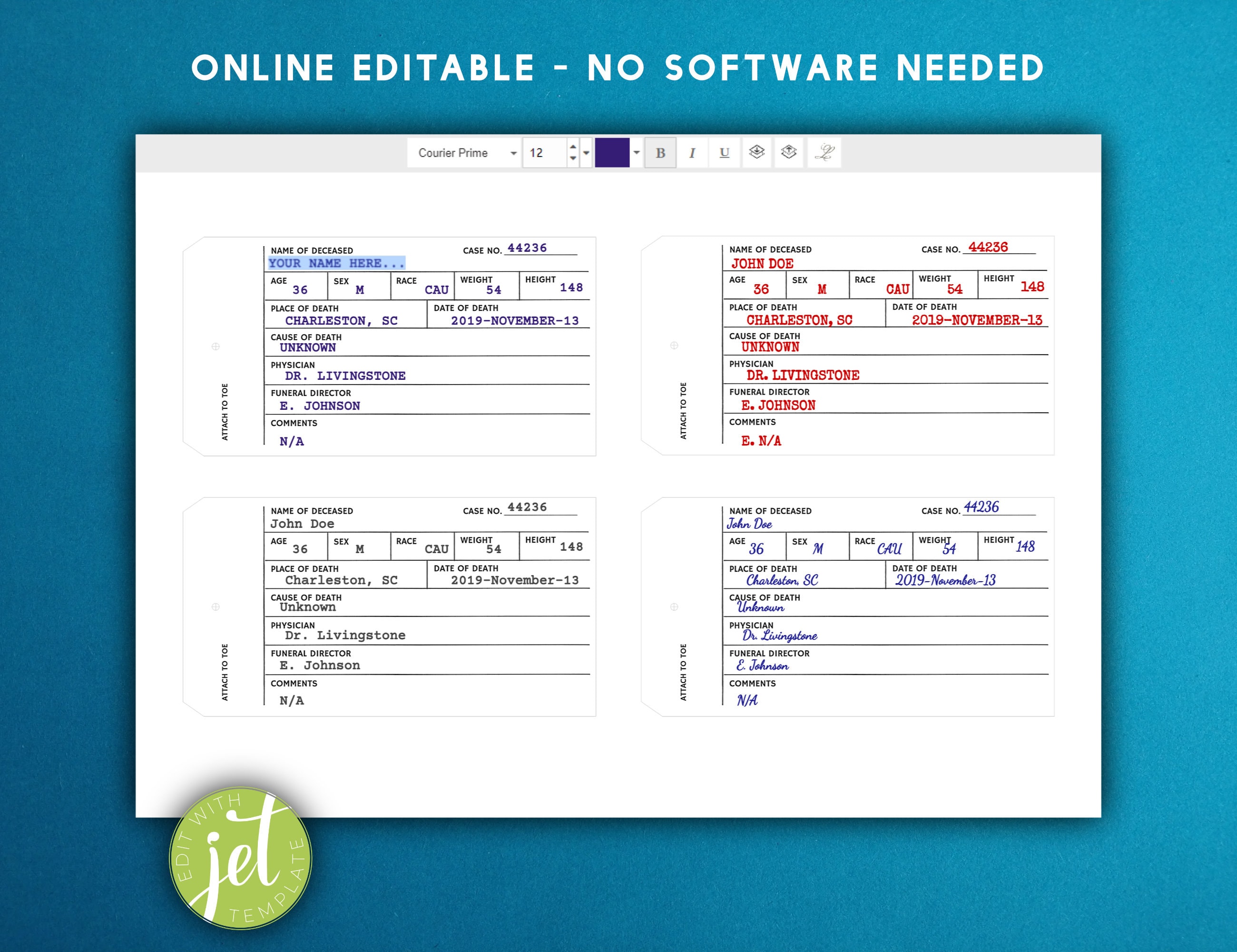 Editable Toe Tag Template | Instant Download | Online Editable - Etsy