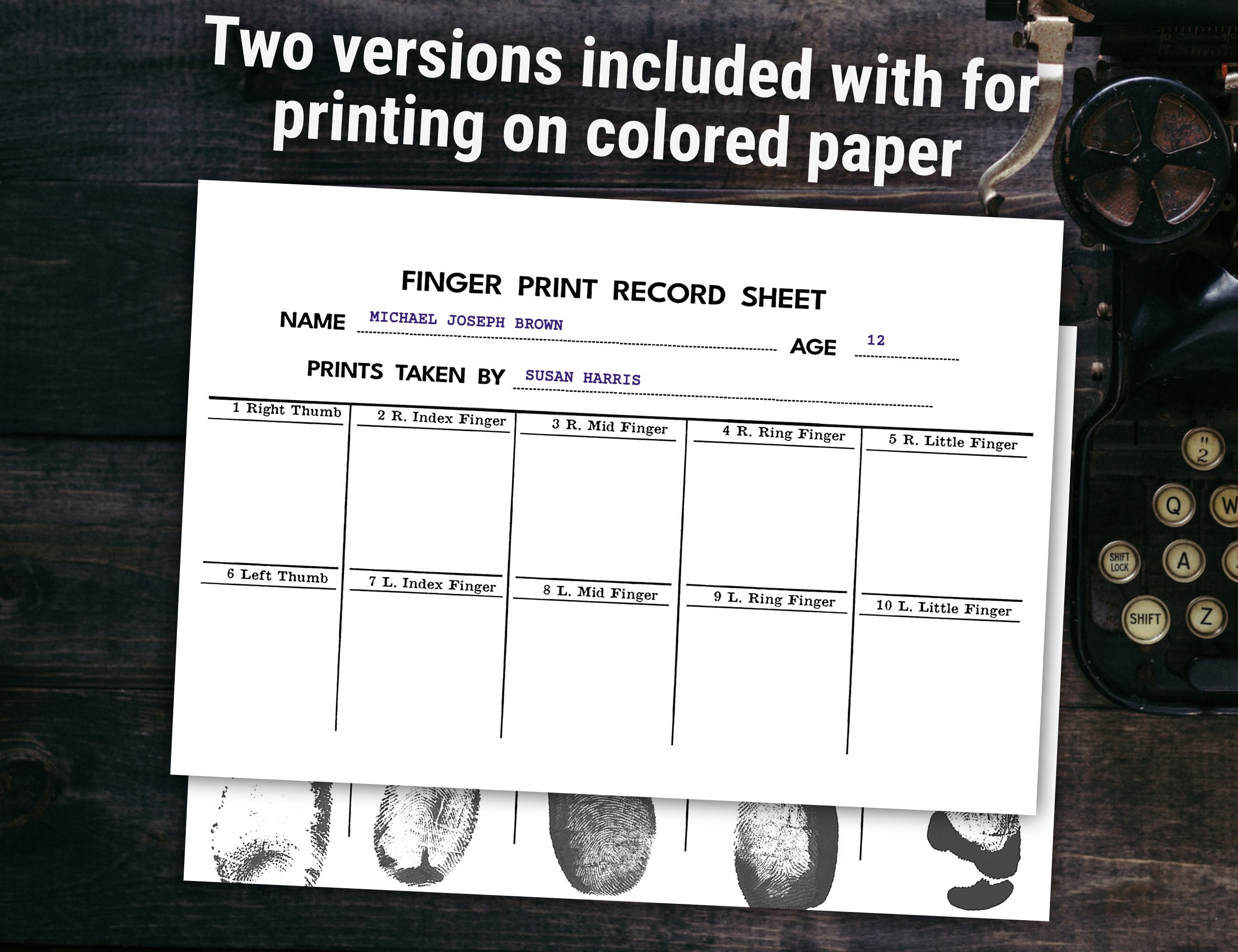 Editable Fingerprint Record Sheet Template - Fingerprint Record Sheet Replica - Instant Download ...