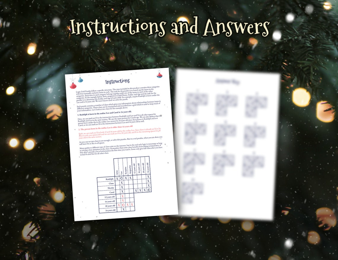 Christmas Logic Grid Puzzle Pack: Family Activity (printable) - Etsy