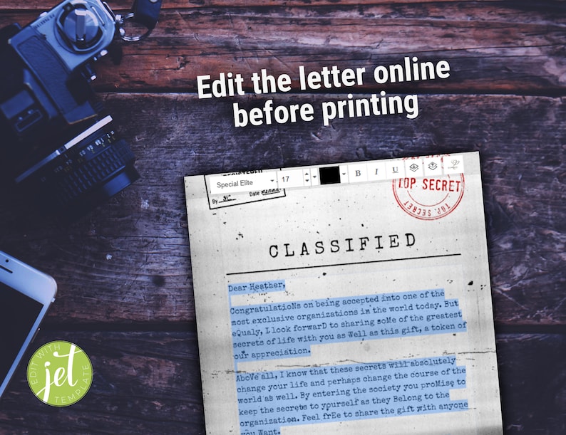 Editable Top Secret Letter Template - Editable Spy Letter - Instant ...