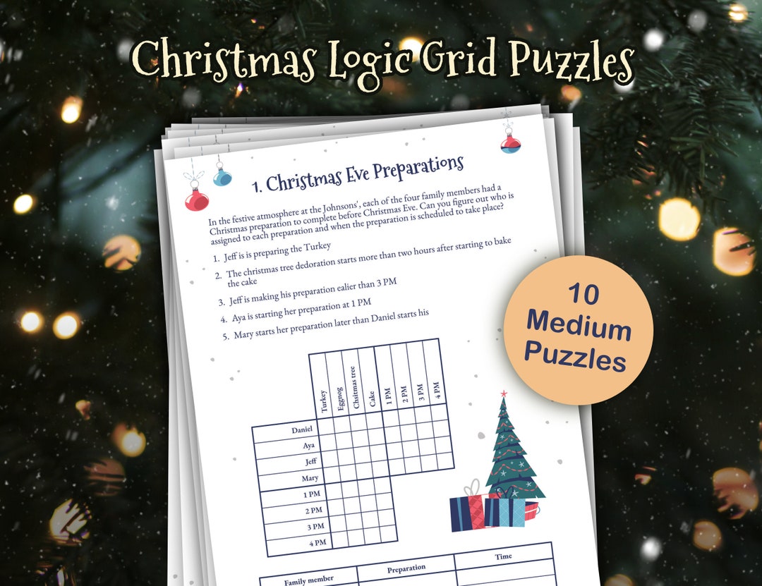 Christmas Logic Grid Puzzle Pack | Printable Christmas Puzzle Game ...