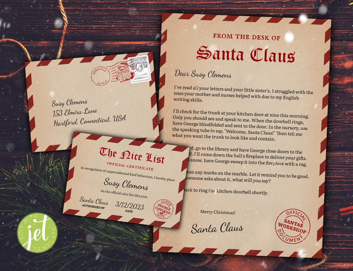 Editable Letter From Santa Template Editable Santa Claus Letter Instant ...