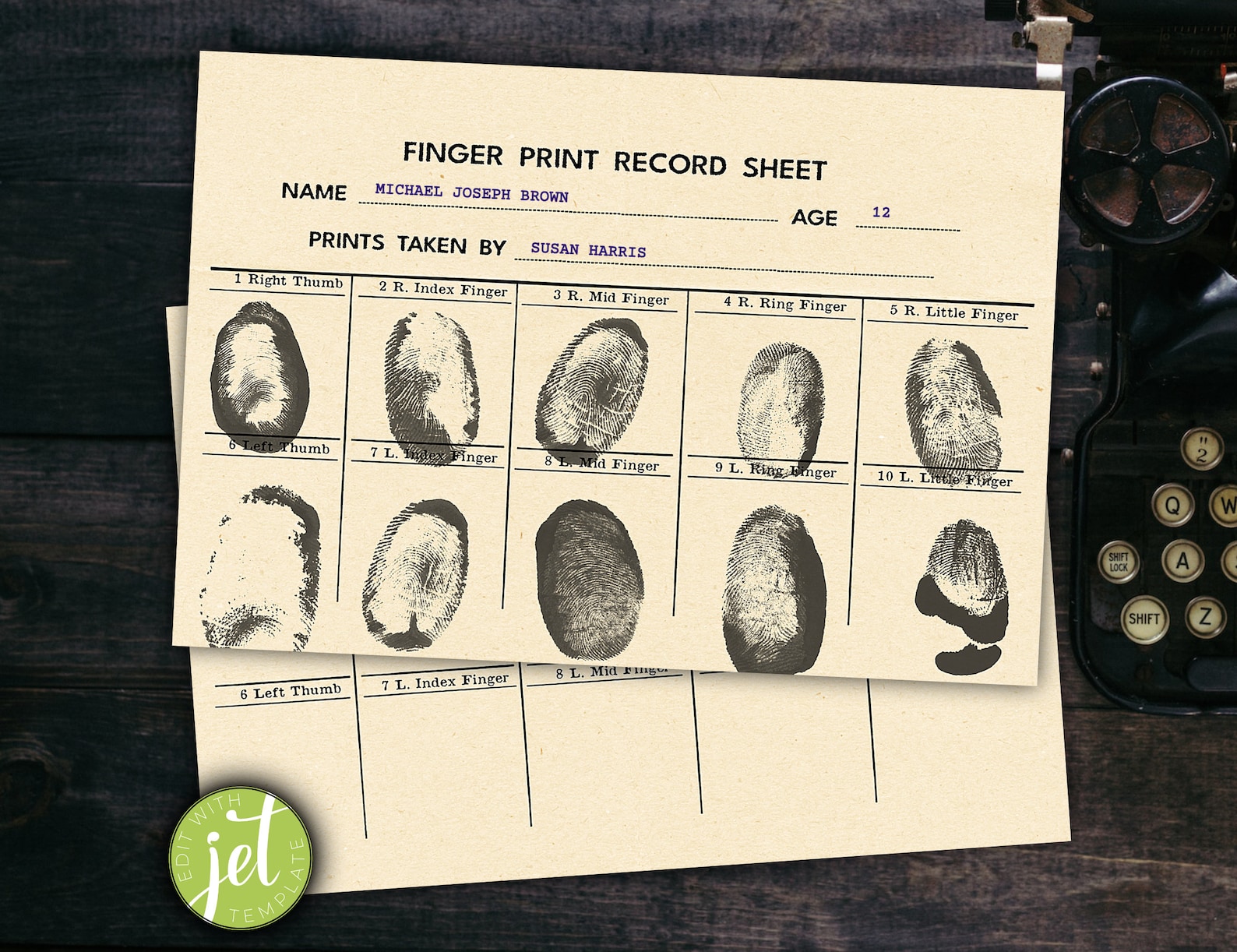 Editable Fingerprint Record Sheet Replica (instant Download) - Etsy