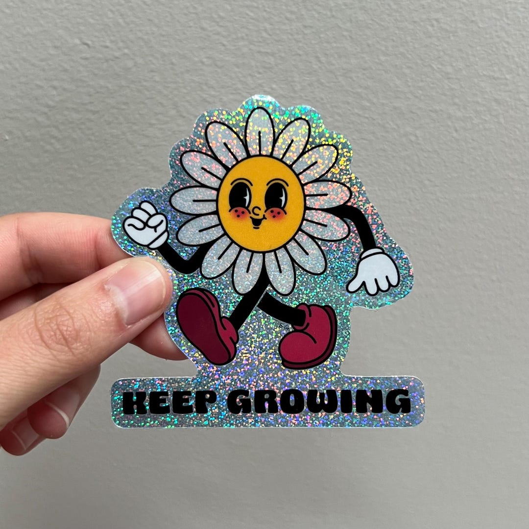 Glitter Keep Growing Sticker | Vintage Illustration Sticker | Daisy ...