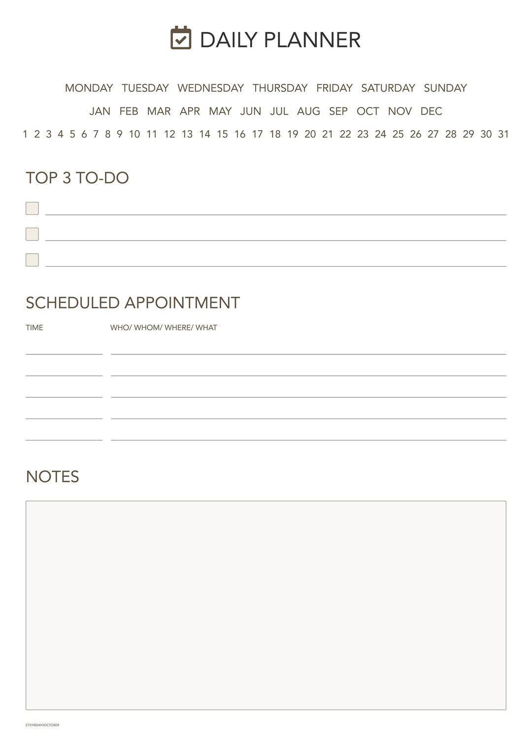 Printable Daily Planner Template | Simple Organiser Day to Day Plan ...