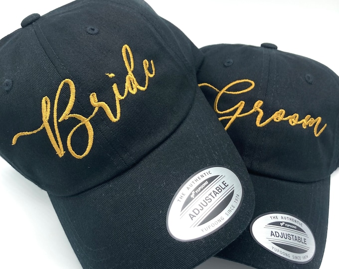 Bride & Groom Baseball Cap Duo - His and Hers Wedding Hats, Couple ...