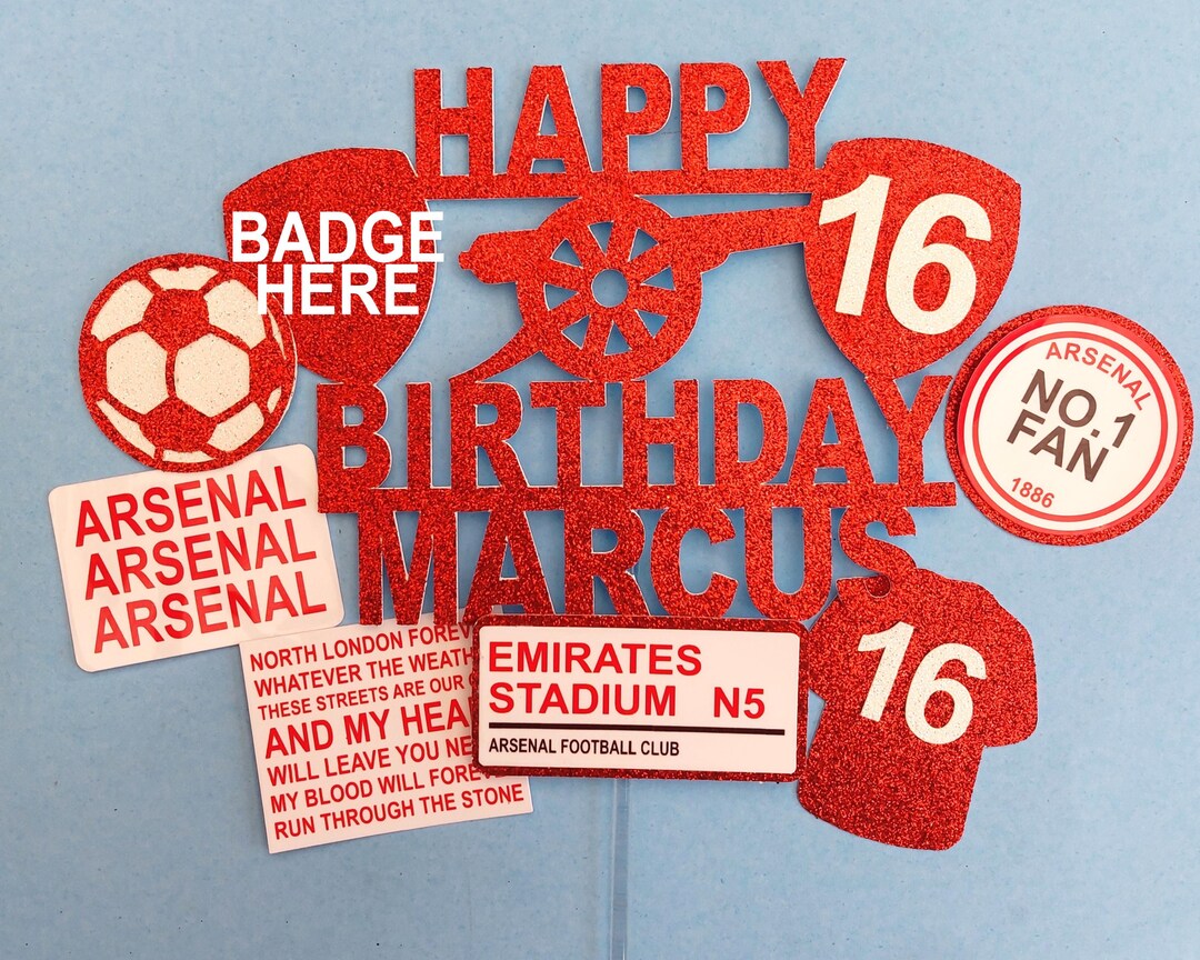 Arsenal Themed Cake Topper Personalised With Name and Age - Etsy