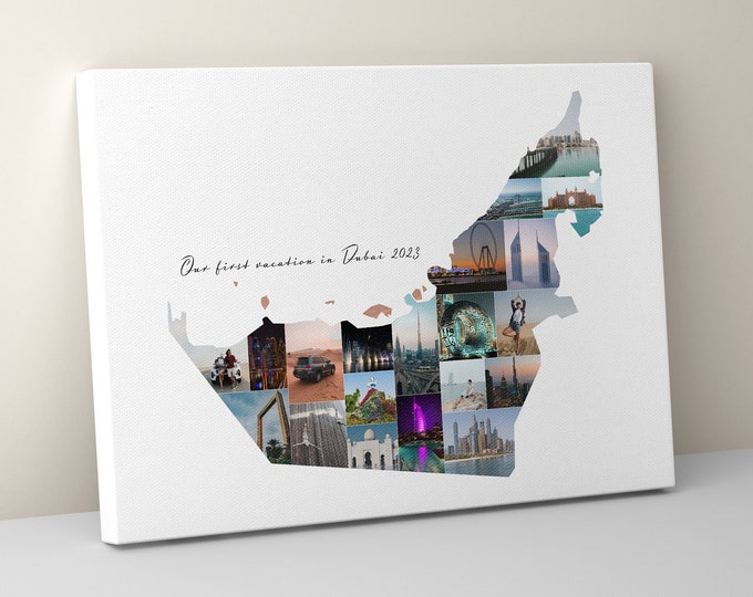 Dubai Map Photo Collage Canvas, Any Map Photo Collage, Personalized UAE ...