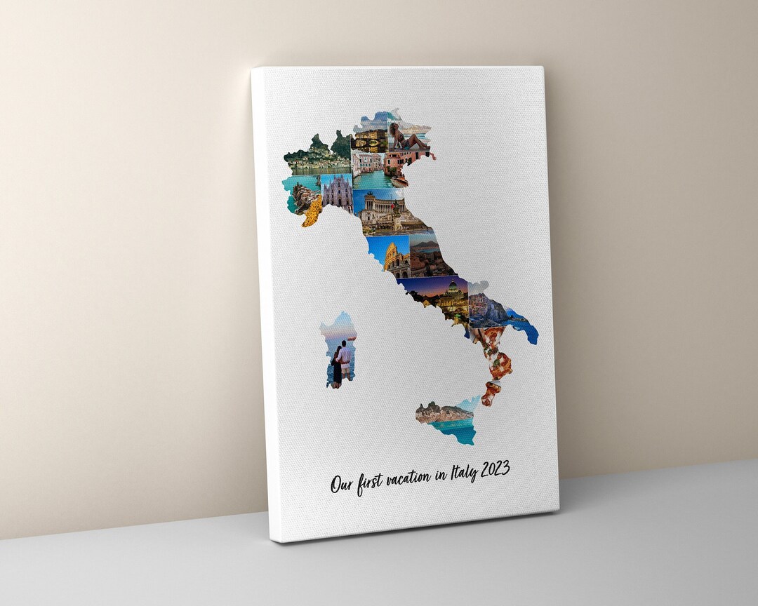 Italy Map Photo Collage Canvas, Any Map Photo Collage, Personalized ...