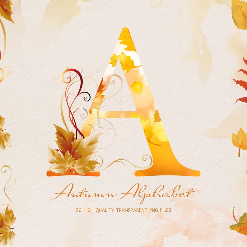Autumn Alphabet Clipart Set Fall Letters Clip Art PNG - Etsy