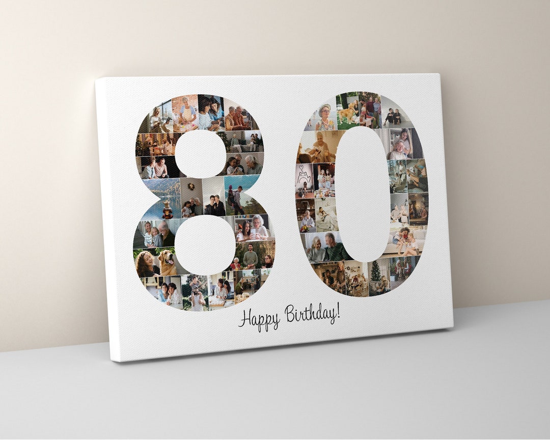 80th Birthday Photo Collage Canvas Number Photo Collage 80th - Etsy