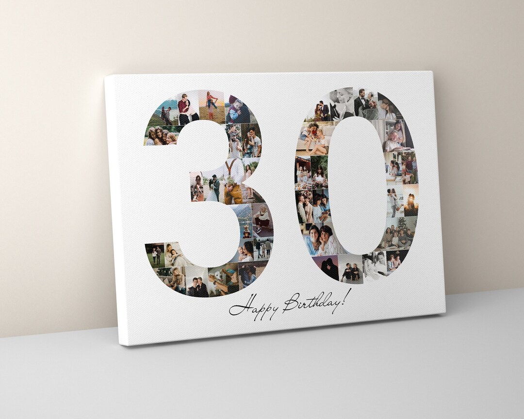 30th Birthday Photo Collage Canvas, Number Photo Collage, 30th Birthday ...