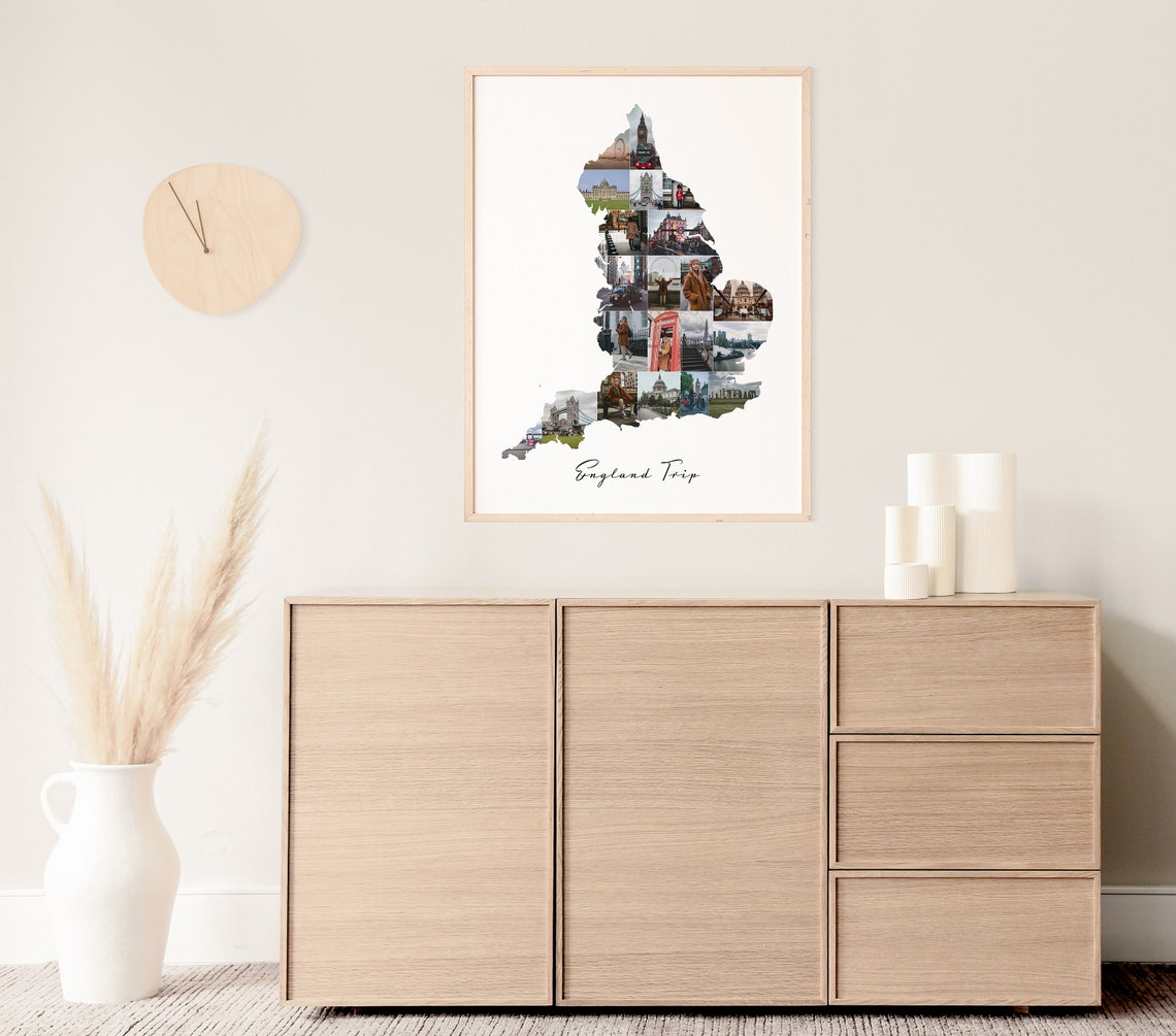 England Map Photo Collage, Any Country Map Photo Collage, Personalized ...