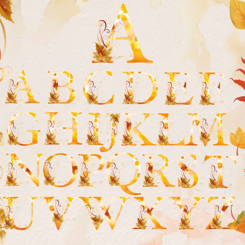 Autumn Alphabet Clipart Set Fall Letters Clip Art PNG - Etsy