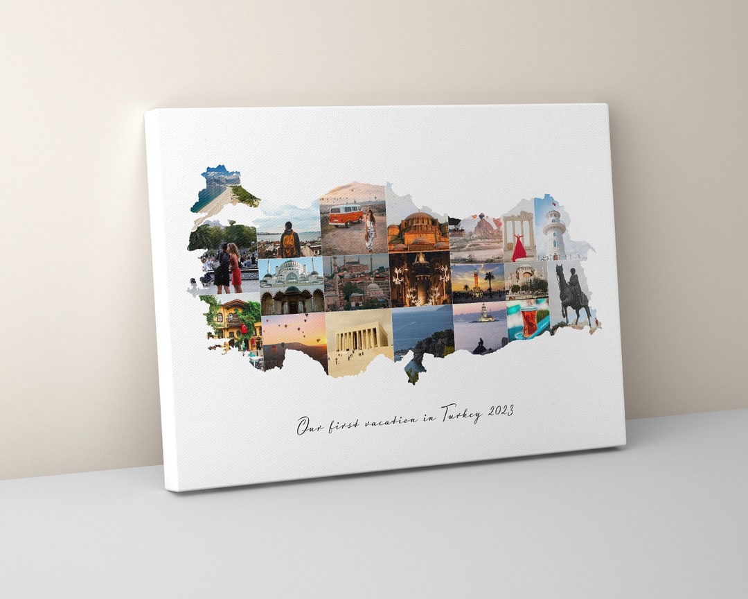 Turkey Map Photo Collage Canvas, Any Map Photo Collage, Personalized ...