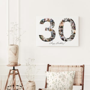 30th Birthday Photo Collage Canvas, Number Photo Collage, 30th Birthday ...