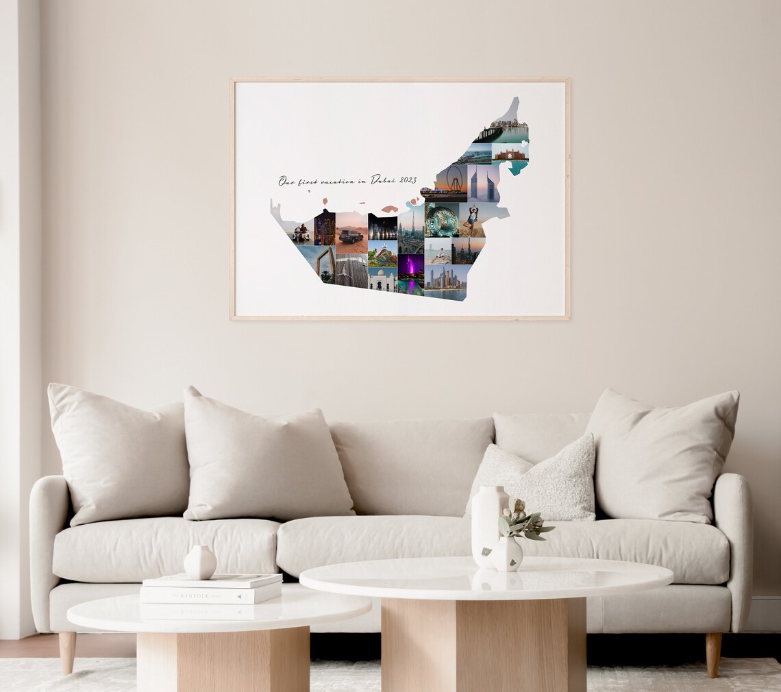 UAE Map Photo Collage, Any Country Map Photo Collage, Personalized ...