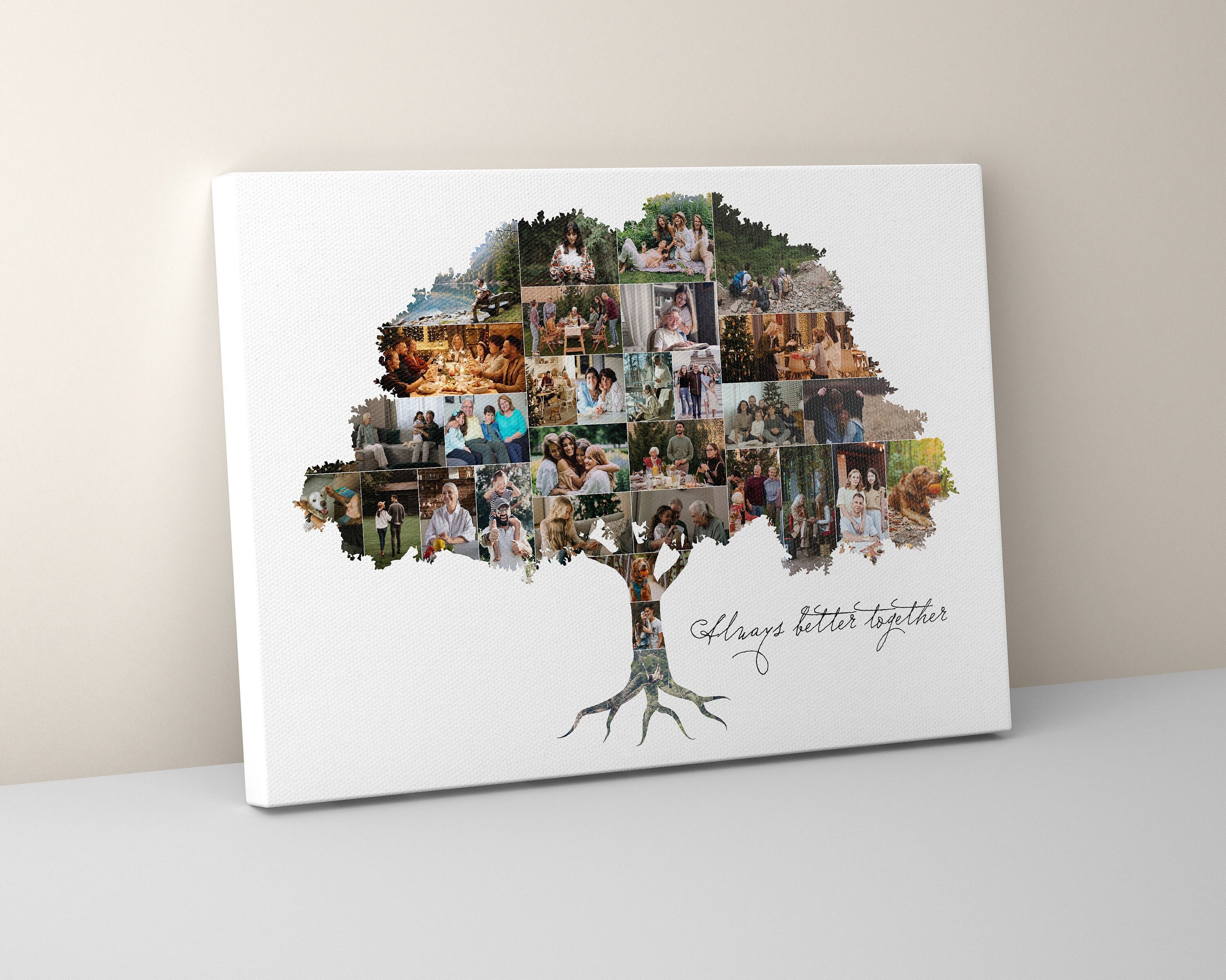Collage de árbol genealógico impreso en lienzo foto de árbol - Etsy México