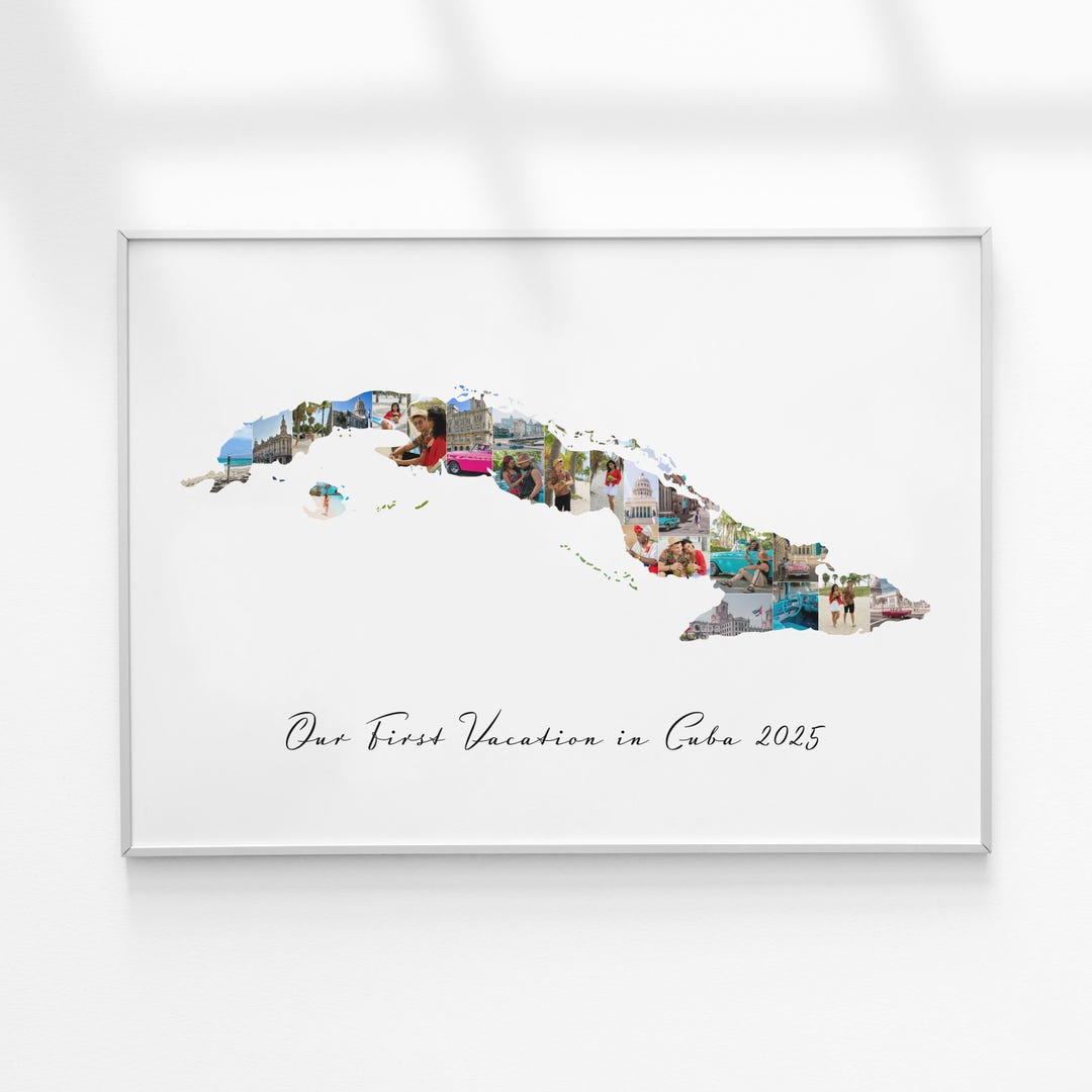 Cuba Map Personalized Photo Collage, Travel Destination Posters ...