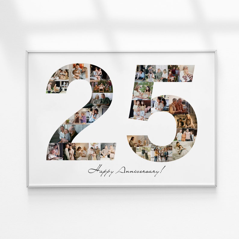 25th Birthday Photo Collage, 25th Anniversary Gift, Number Photo ...