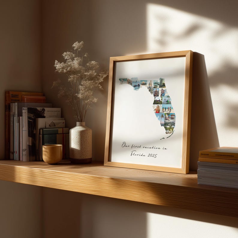 Florida Map Photo Collage Gift, Custom Travel Poster Collage ...