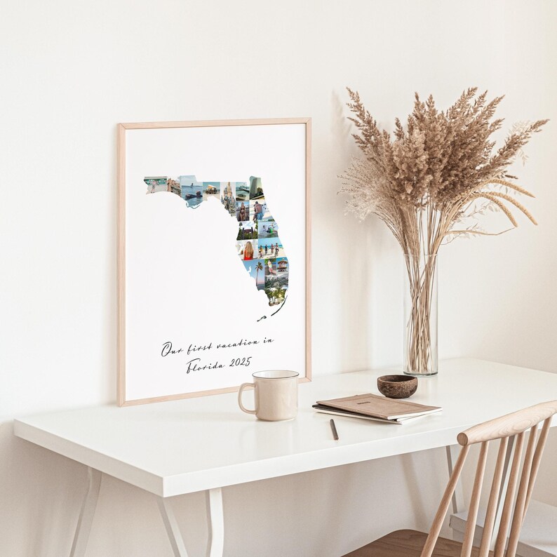 Florida Map Photo Collage Gift, Custom Travel Poster Collage ...