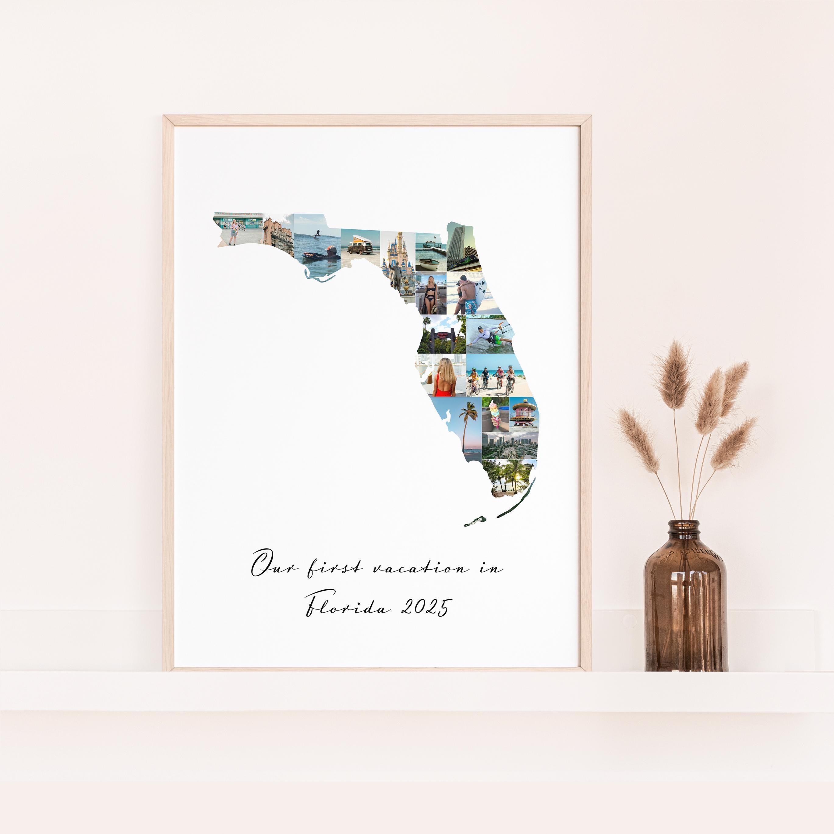 Florida Map Photo Collage Gift, Custom Travel Poster Collage ...