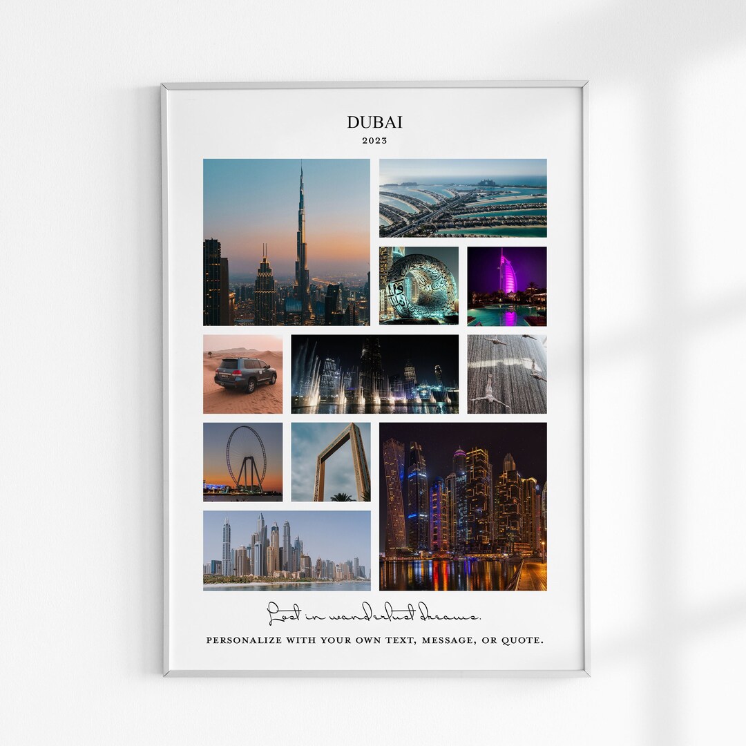 Dubai Photo Collage Gift, Personalized Dubai UAE Travel Vacation Gift ...