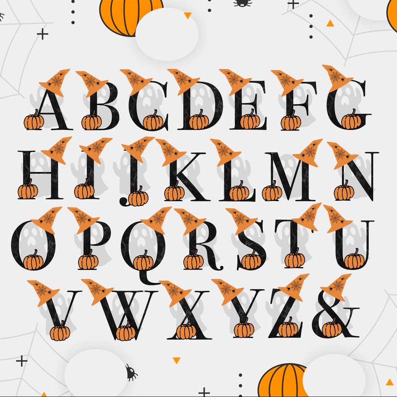 Halloween Alphabet Clipart Set Letters Clip Art PNG Files - Etsy