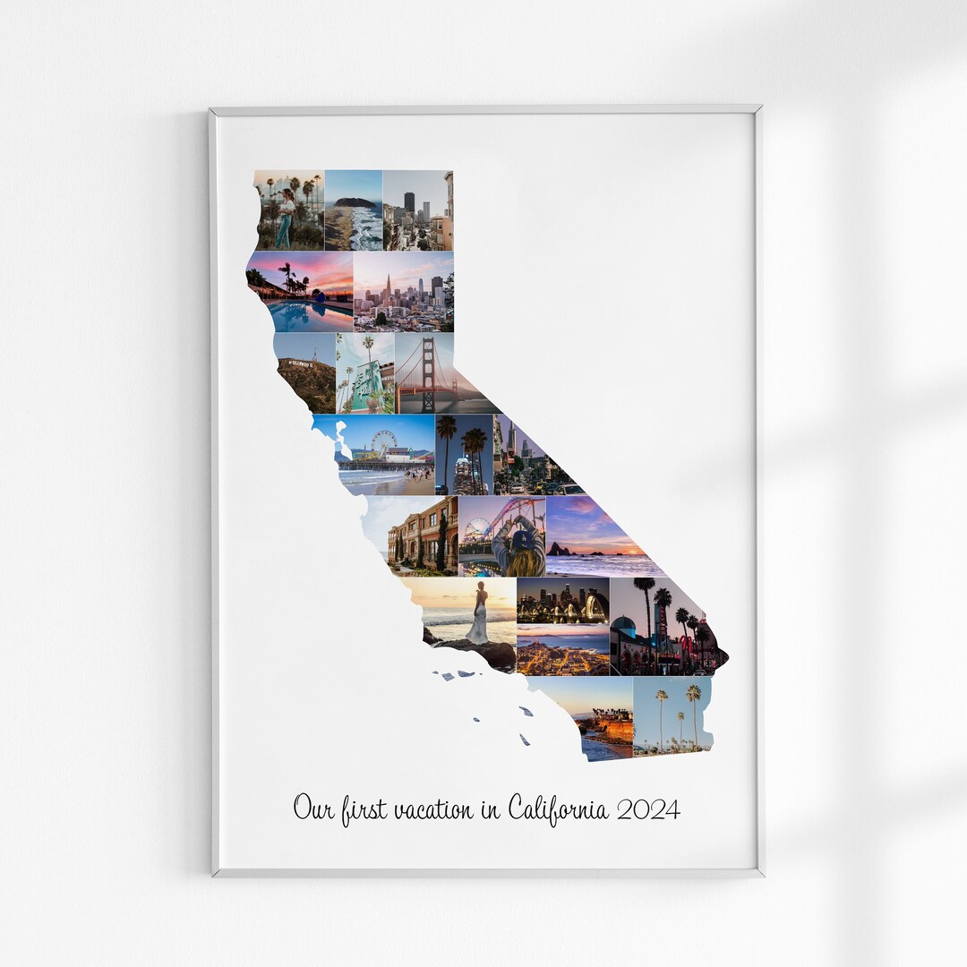 California Map Photo Collage Gift, Any Country Map Photo Collage ...