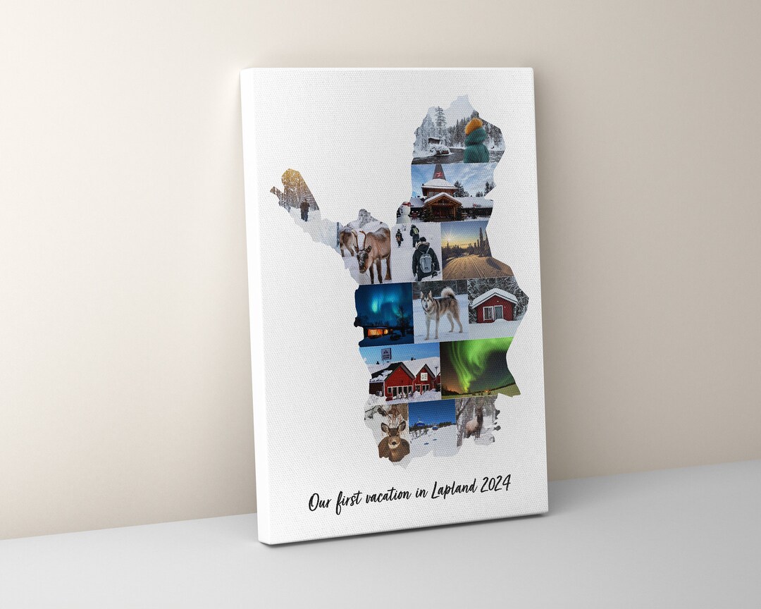 Lapland Map Photo Collage Canvas, Any Map Photo Collage, Personalized ...