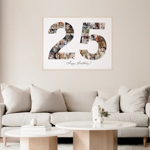 25th Birthday Photo Collage, 25th Anniversary Gift, Number Photo ...