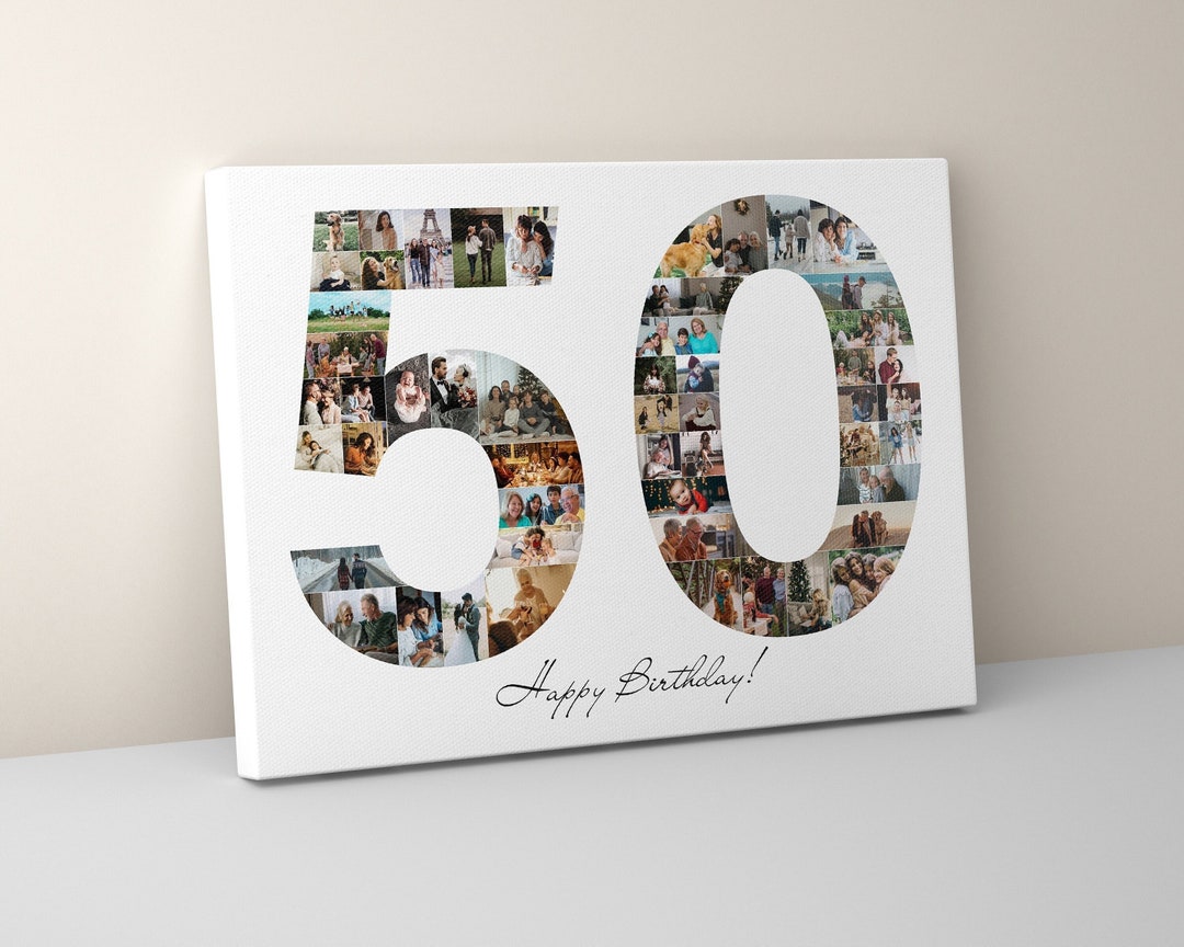 50th Birthday Photo Collage Canvas, Photo Collage Gift, 50th Birthday ...