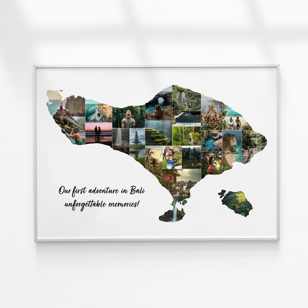 Bali Map Photo Collage Gift, Any Country Map Photo Collage ...