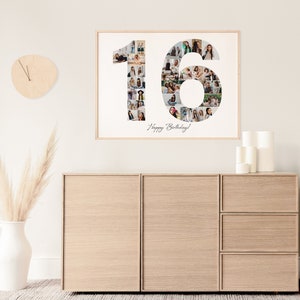 16th Birthday Gift, 16th Birthday Photo Collage, Number Photo Collage ...