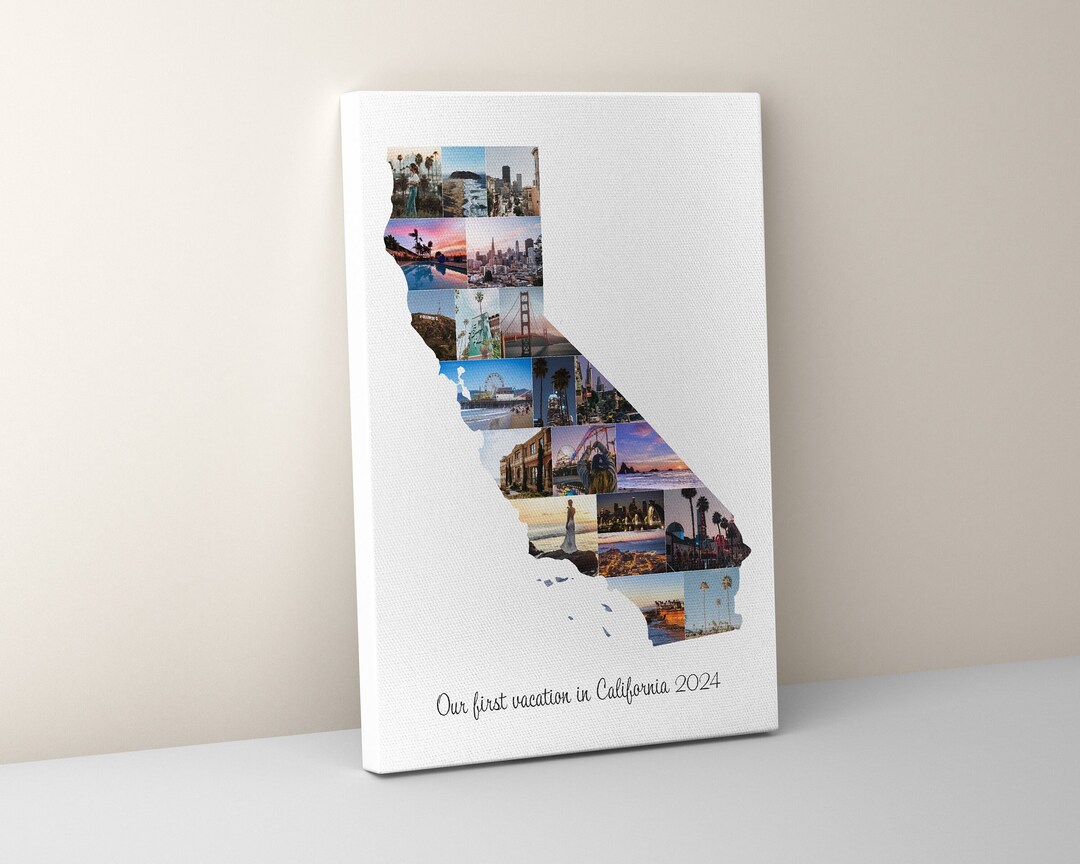 California Map Photo Collage Canvas, Any Map Photo Collage ...