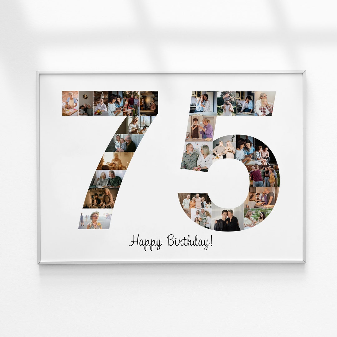 75th Birthday Photo Collage, Number Photo Collage, 75th Birthday Gift ...
