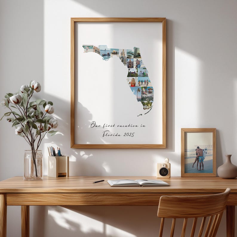 Florida Map Photo Collage Gift, Custom Travel Poster Collage ...