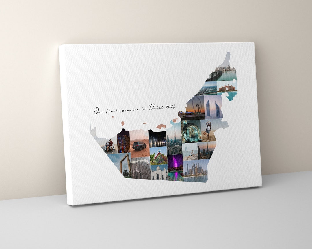 Dubai Map Photo Collage Canvas, Any Map Photo Collage, Personalized UAE ...