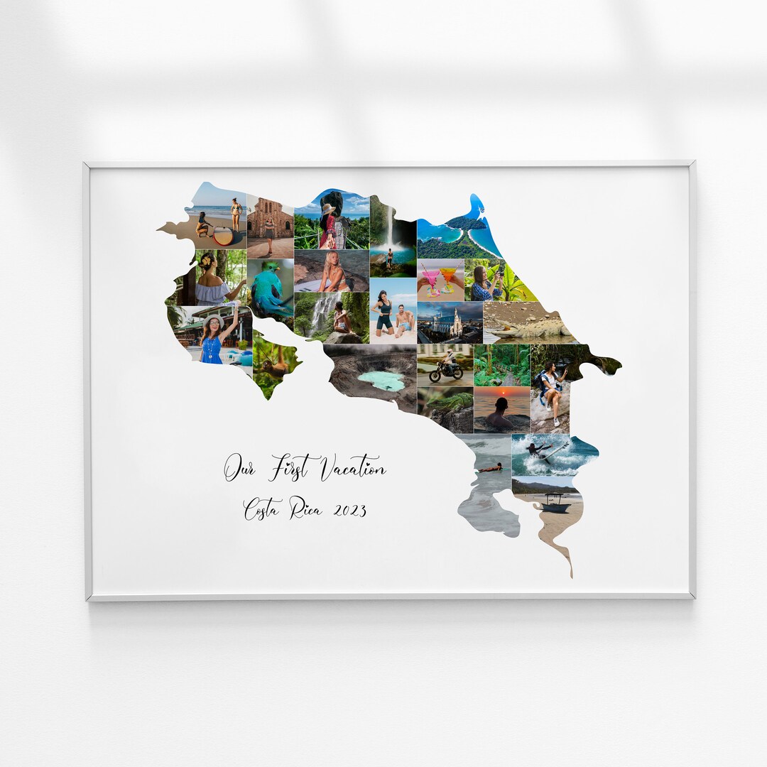 Costa Rica Map Photo Collage Gift, Any Country Map Photo Collage ...