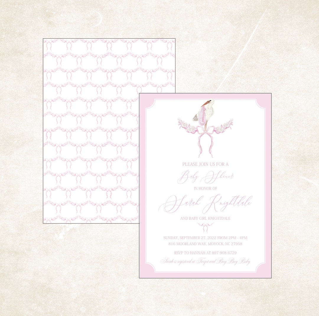 Pink Stork Baby Shower Invitation, Grandmillenial Shower Invitation ...