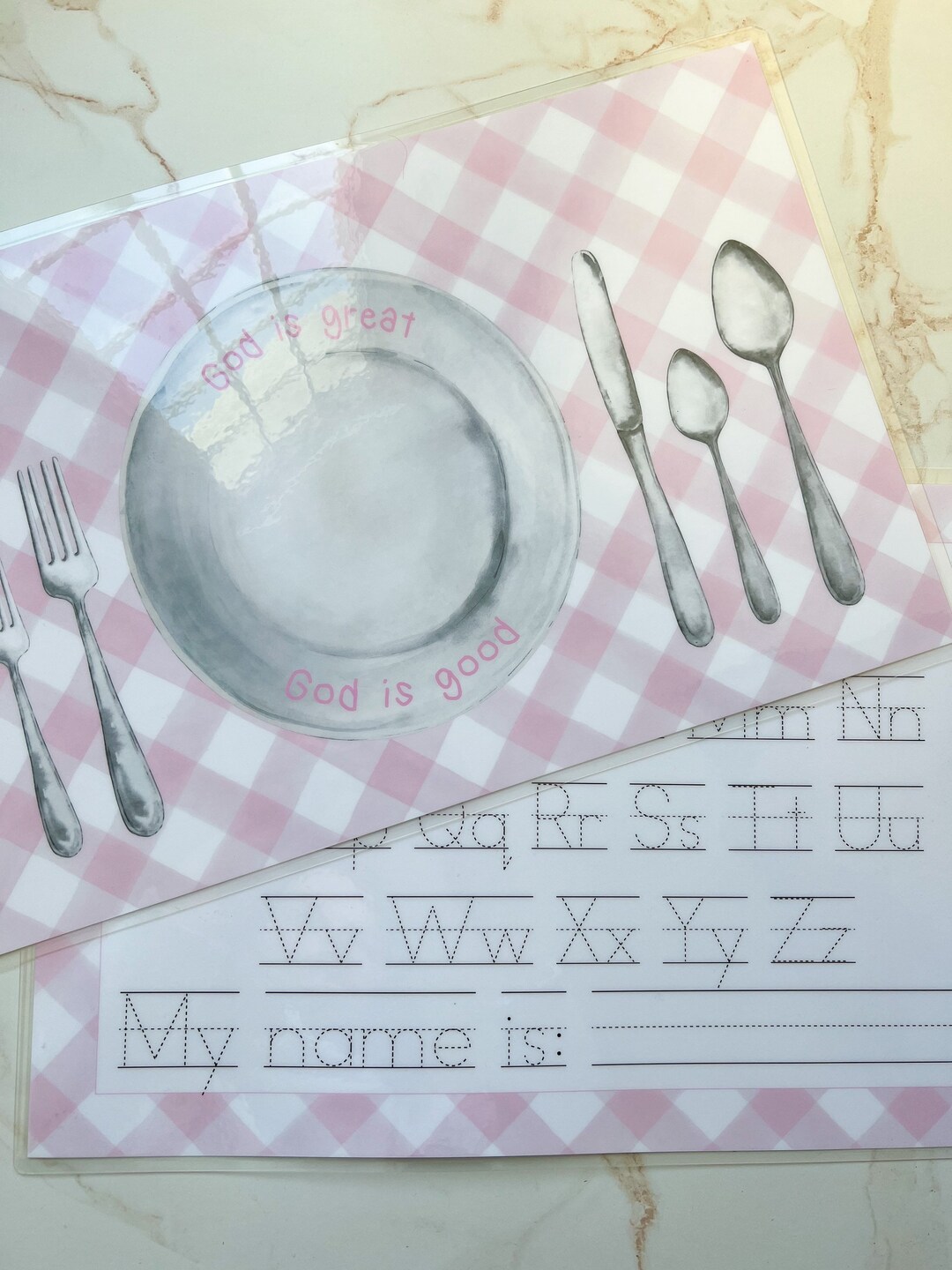 Generic/non-personalized God is Great Placemat, Pink Gingham Placemat ...