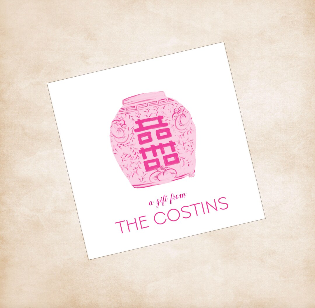 PINK Ginger Jar Gift Tags, Monogram Gift Tags, Classic Gift Tags ...