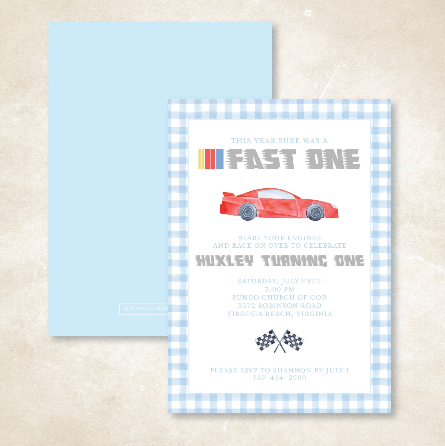 Invitación de cumpleaños de NASCAR, Fast One Birthday, Gingham Birthday ...