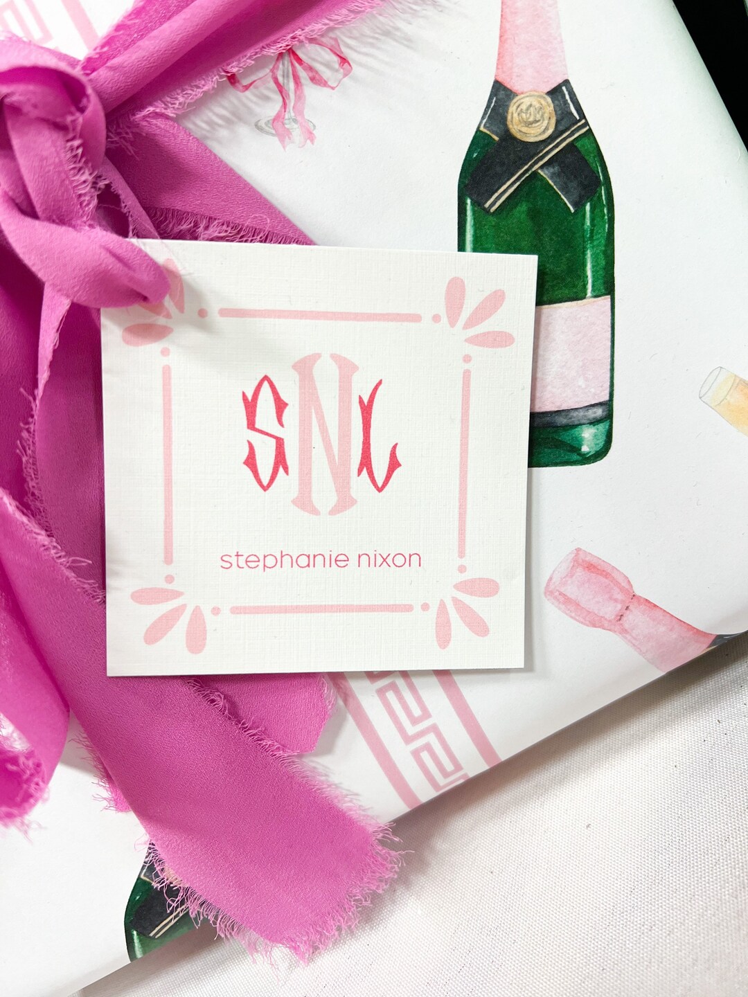 Pink Monogram Gift Tags, Monogram Gift Tags, Bow Gift Tags ...
