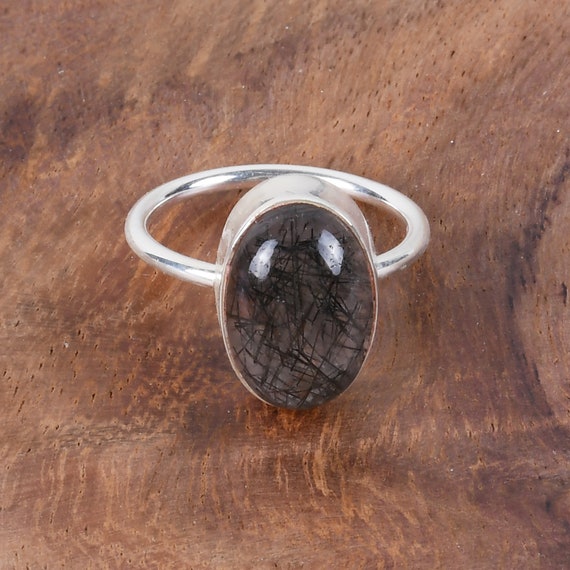 Black Rutilated Quartz Ring Handcrafted Ring Fine Silver | Etsy