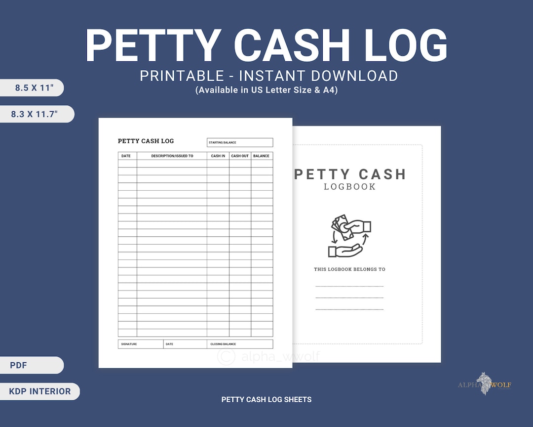 Petty Cash Logbook, 90 Pages, Printable Logbook, Undated, 8.5x11 Inch ...